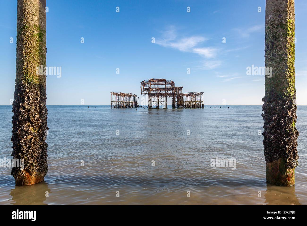 A view of the ruins of the West Pier and arcitectural columns, at ...