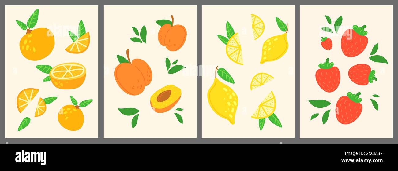 Abstract harvest fruits posters. Drawings appetizing fruit vintage ...