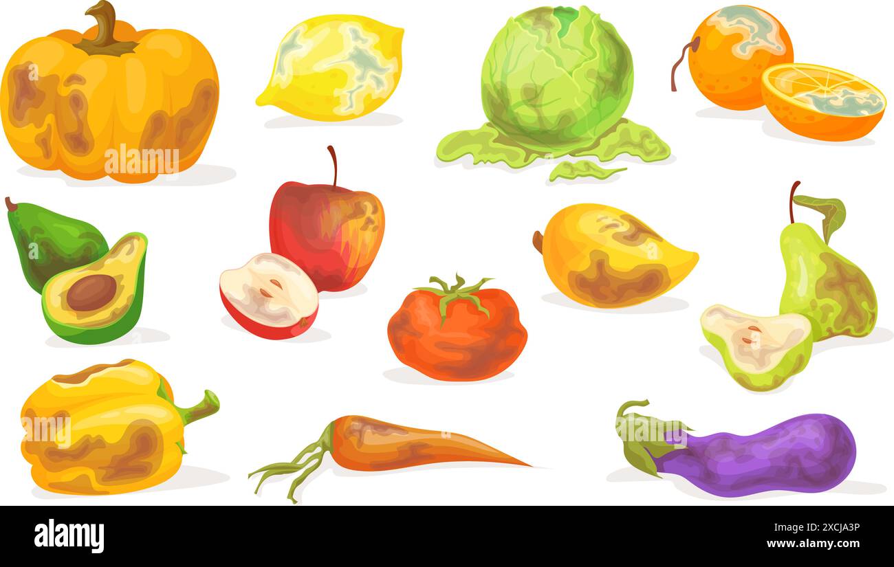 Rotten fruit and vegetables. Rotting fruits moldy vegetable spoiled ...