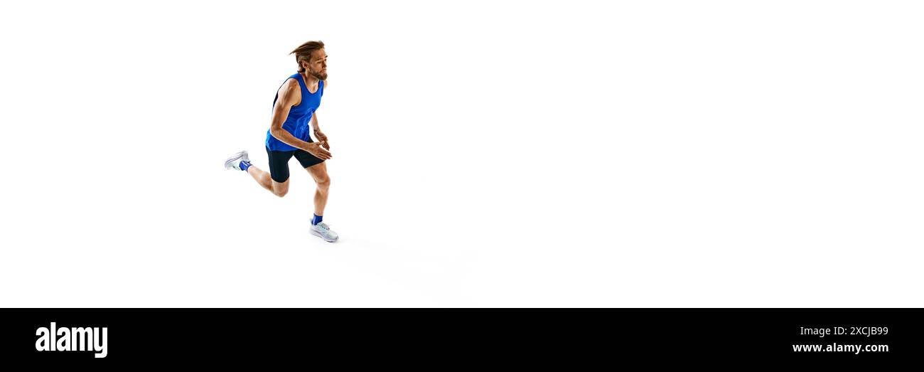 Dynamic image of determined man, runner in motion, competing isolated ...