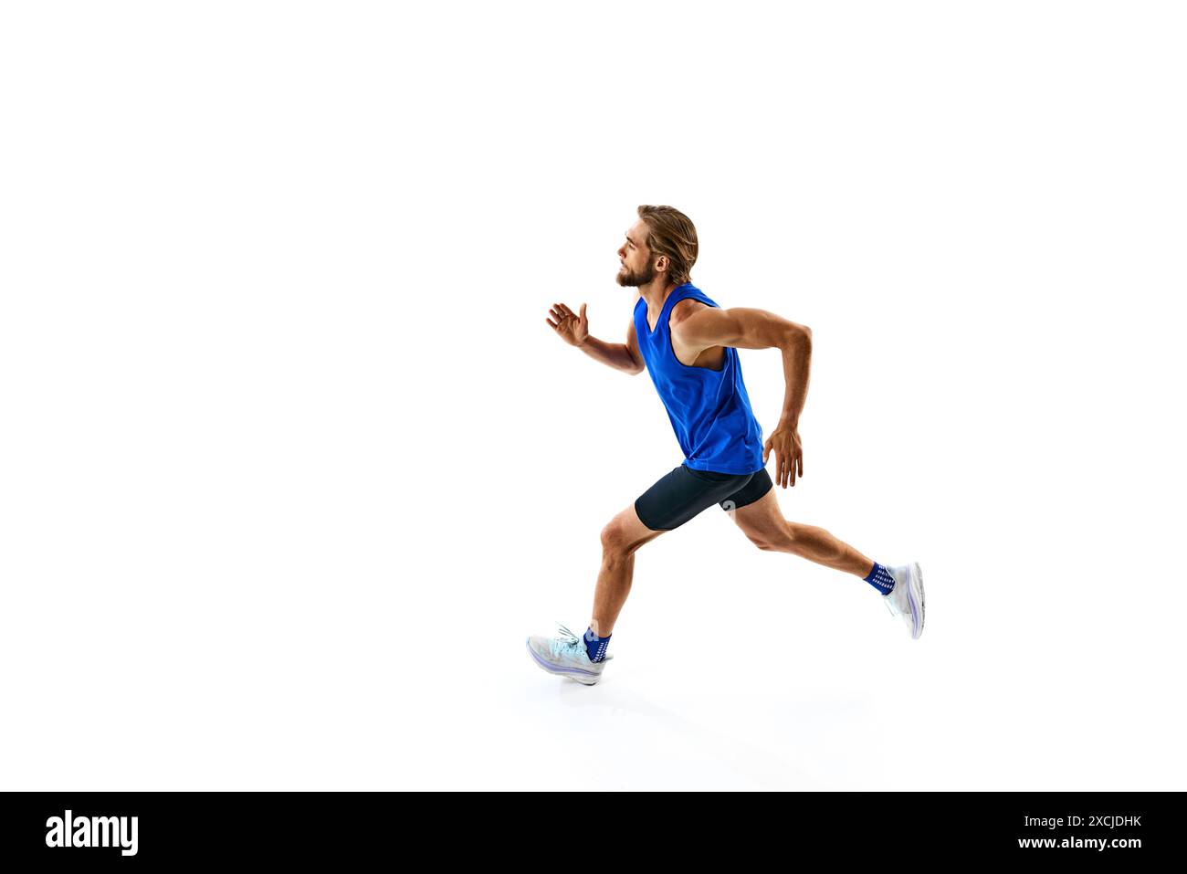 Athletic and determined man, runner in motion, training, growing speed ...