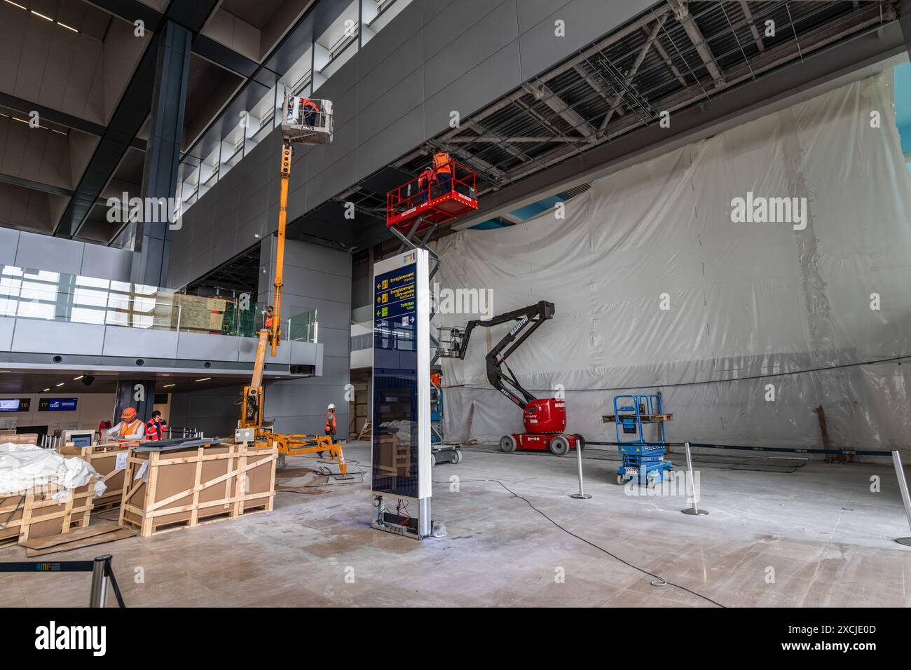 General view of the Terminal 1 access hall during finishing work. The ...