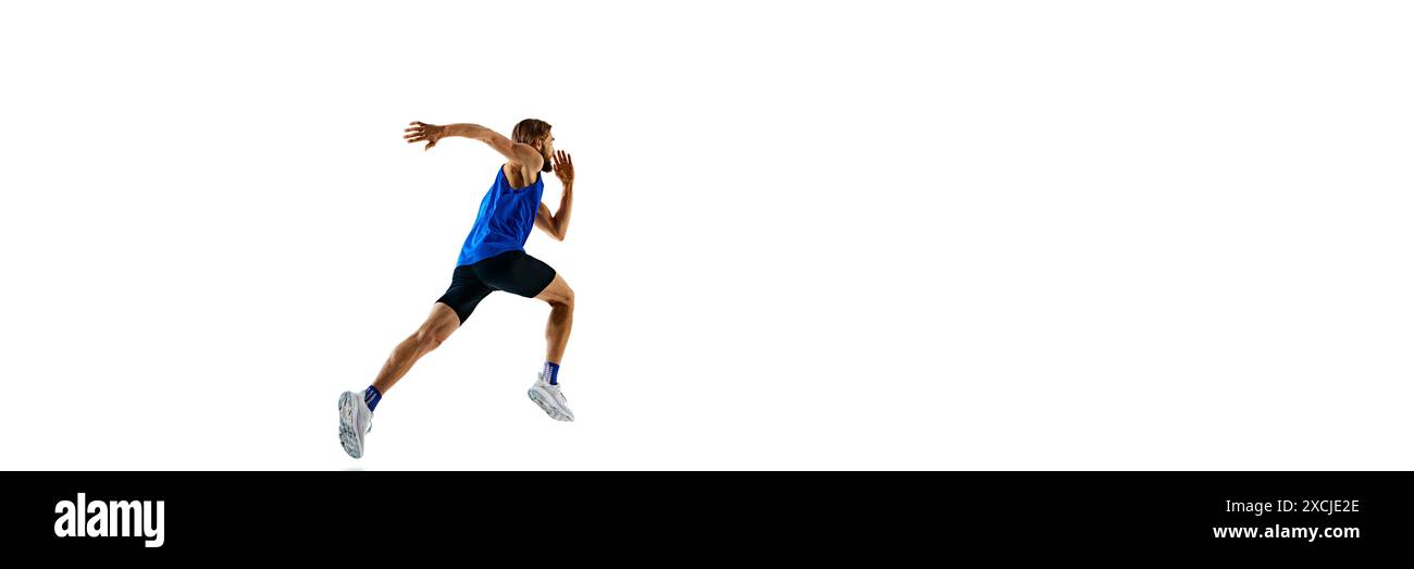 Competitive and energetic man, runner in motion, running, training ...