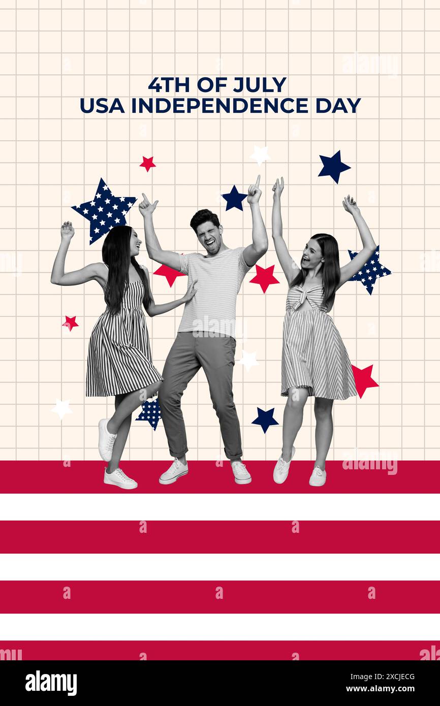 Creative artwork collage abstract of people happy dancing celebrate 4th ...