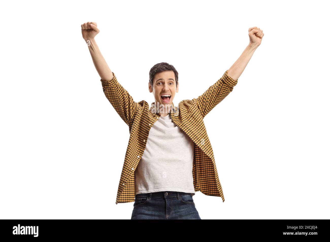 Excited young man cheering hi-res stock photography and images - Alamy