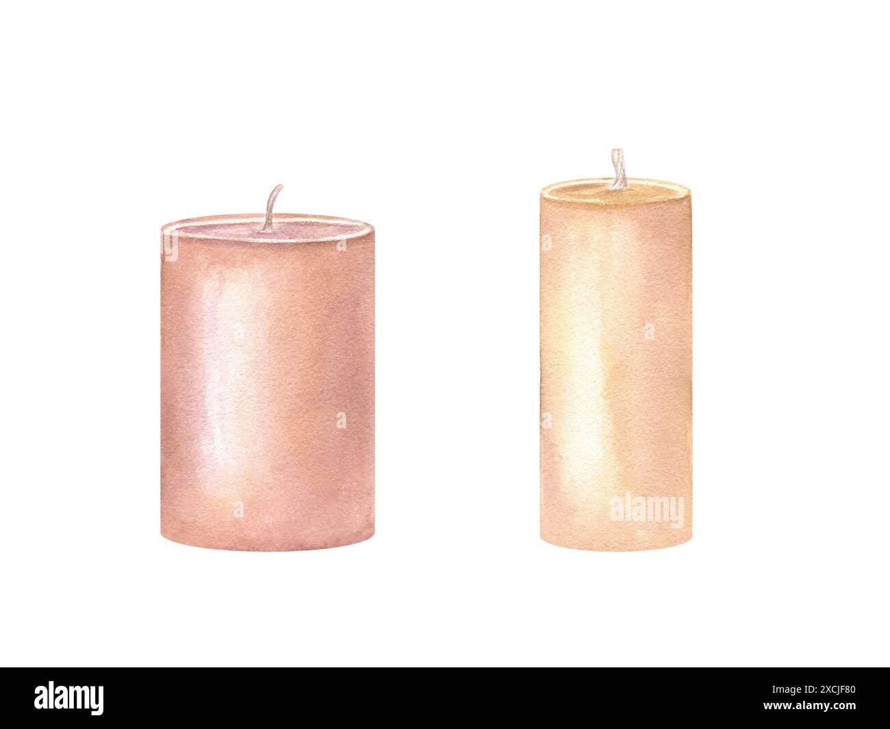 Pair of elegant pillar candles in neutral tones, featuring varying ...