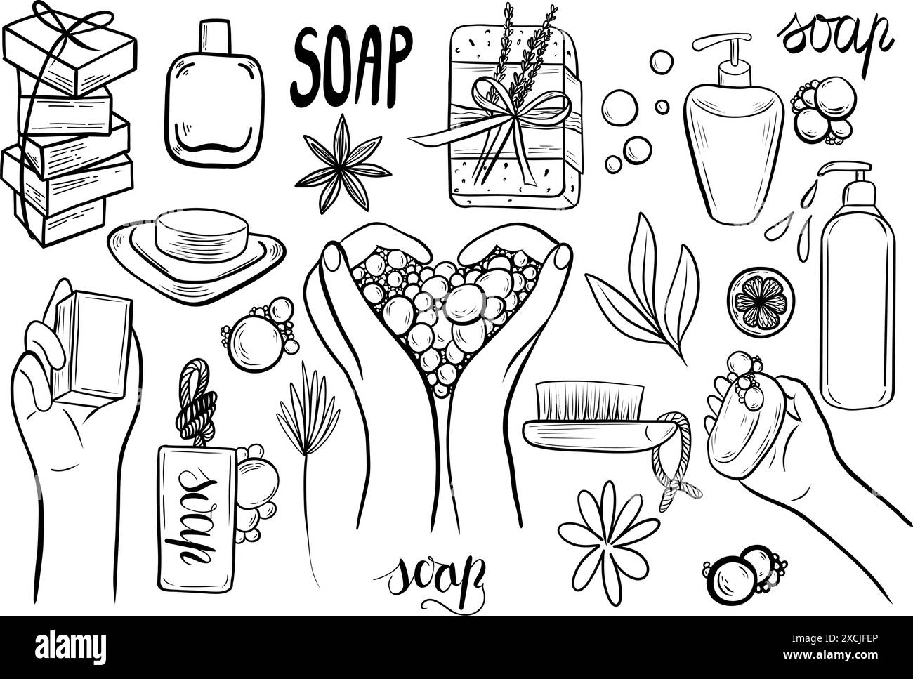Illustration hygiene soap collection . Hand washing, hand in form of ...