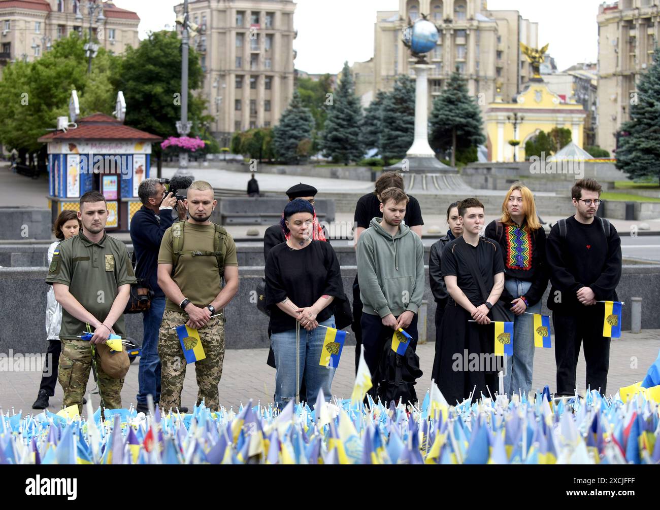 KYIV, UKRAINE - JUNE 15, 2024 - Representatives of the LGBT community pay tribute to the ...