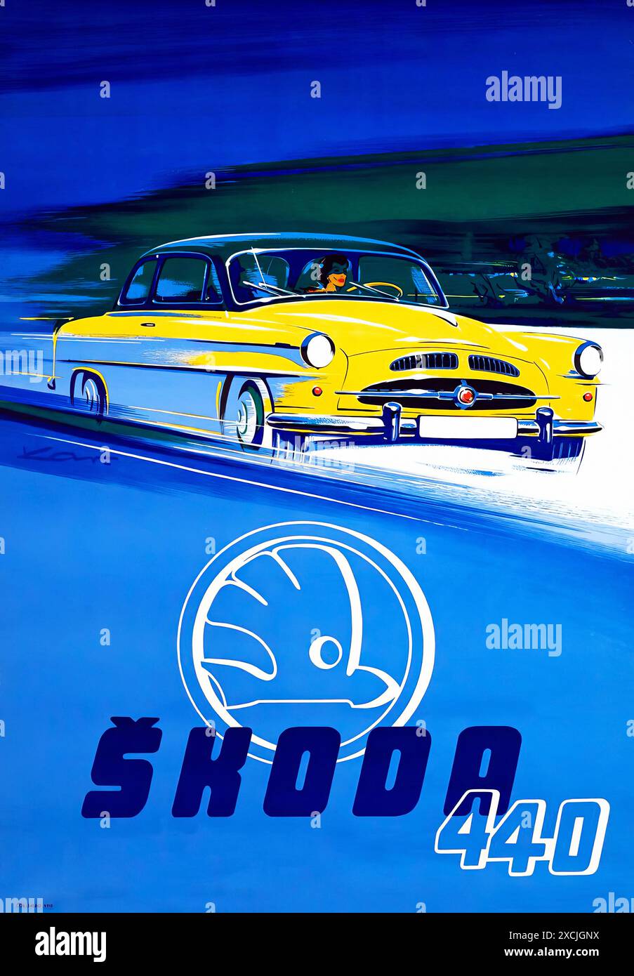 Ad for the Škoda 440, 1954. - Vintage Advertising Print Poster Stock ...