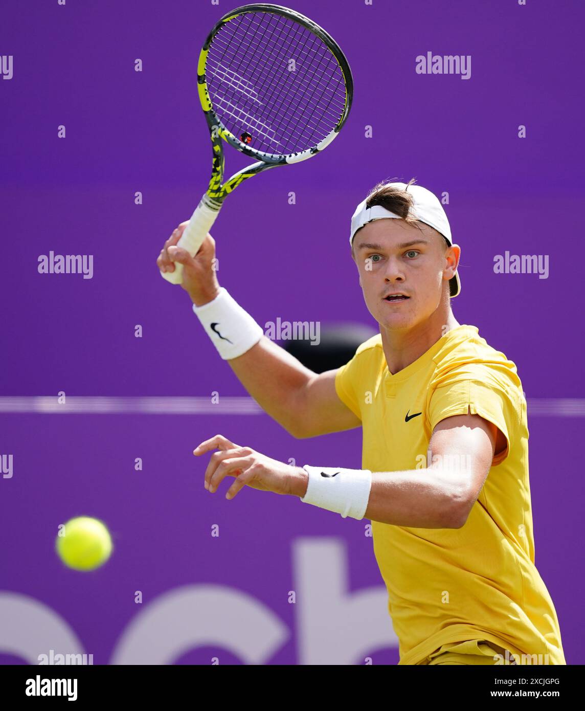 Holger Rune in action against Jordan Thompson (not pictured) on day ...