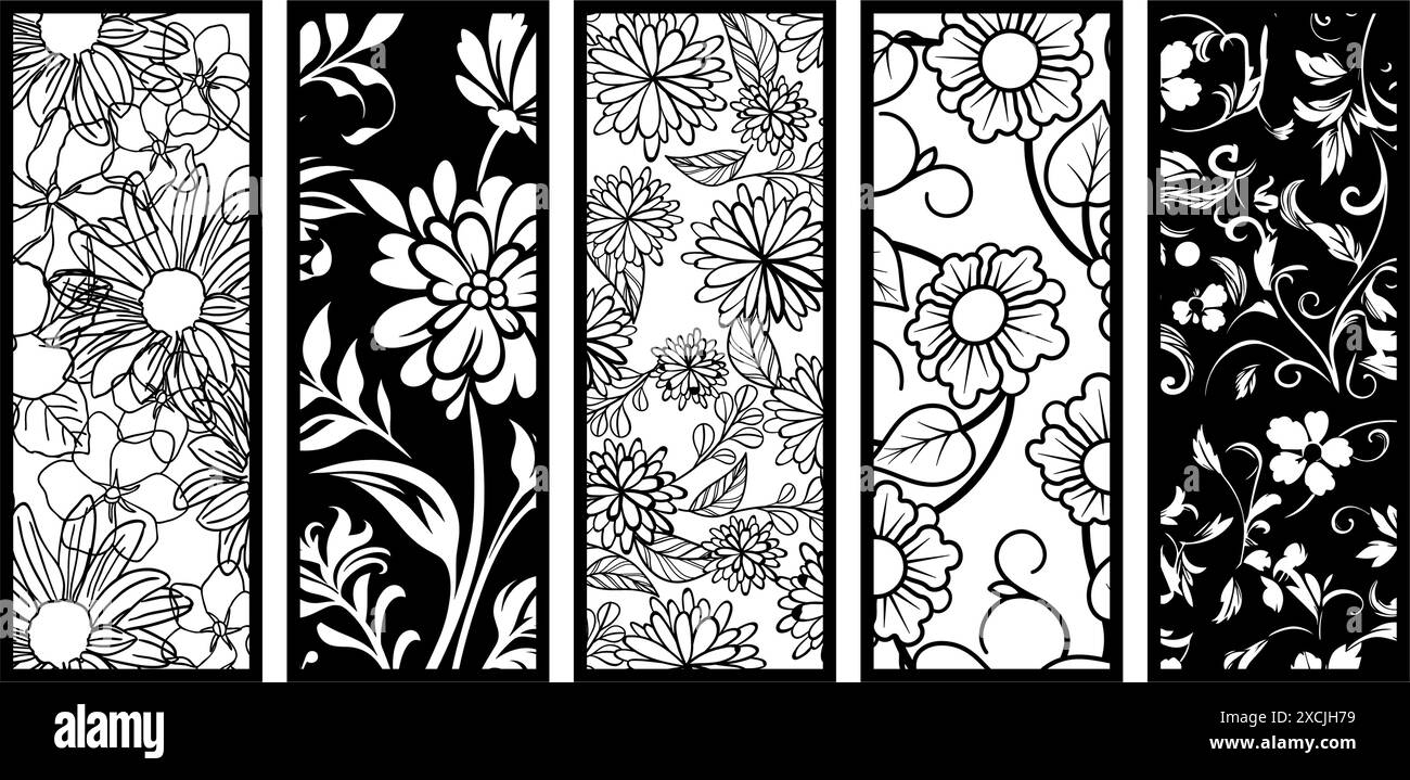 Decorative wall panels set, pattern with abstract flowers Stock Vector ...