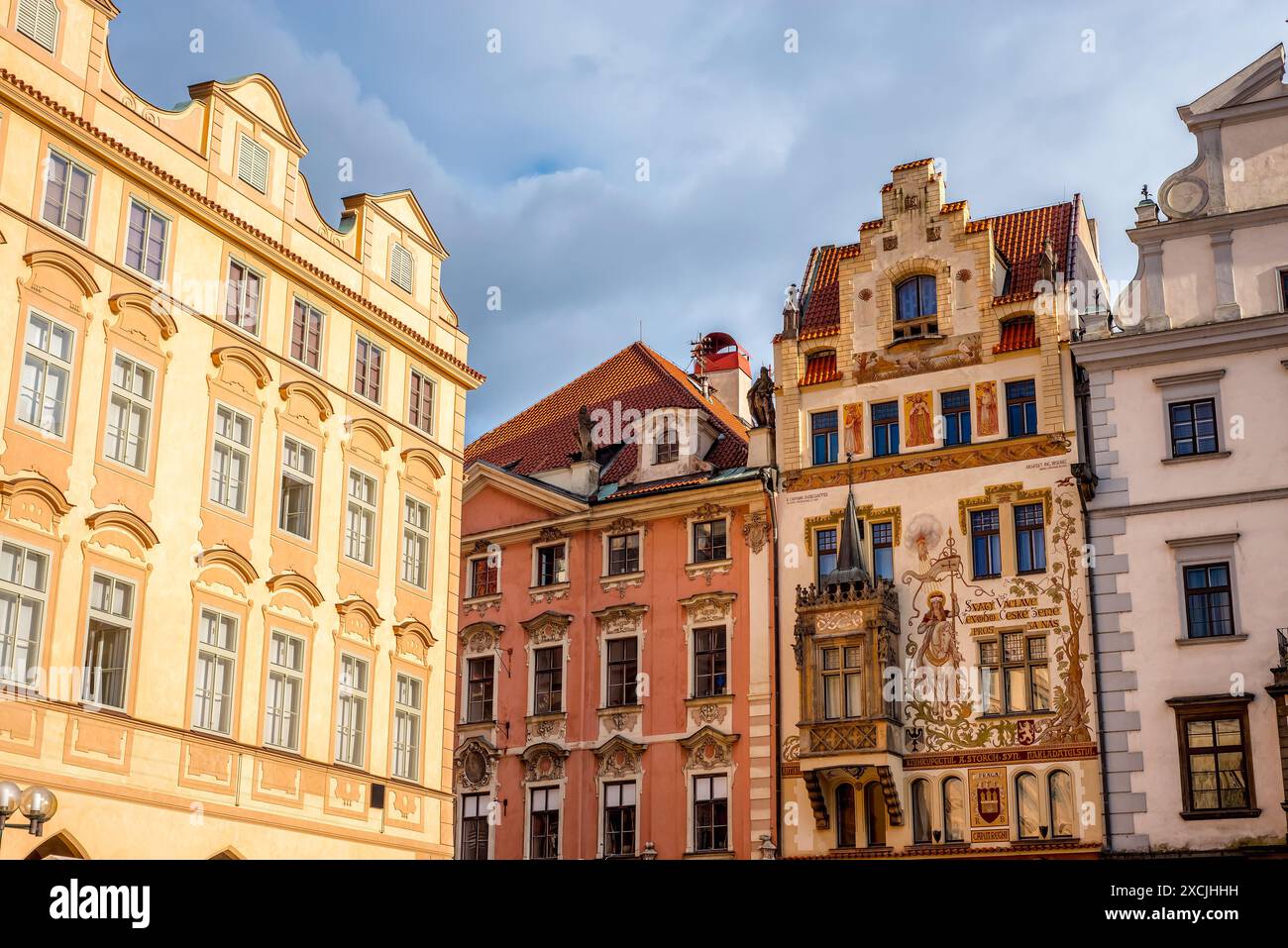 A decorated buildings facade on the southern side of Old Town Square ...