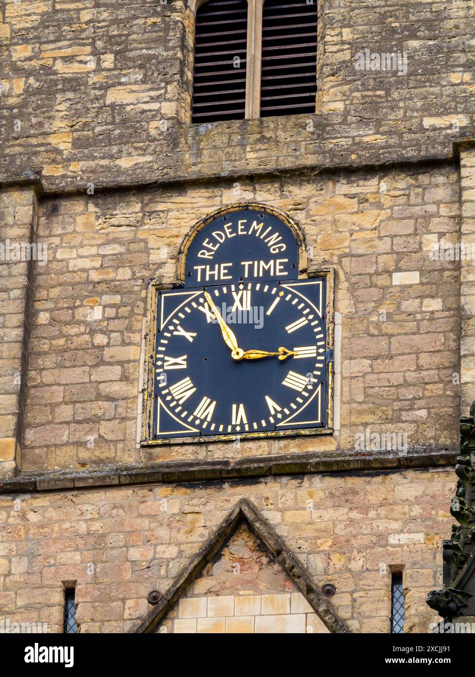 The clock tower on St Johns Church in Knaresborough North Yorkshire England UK. The clock face ...