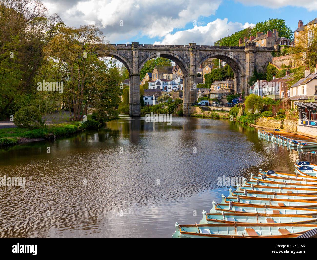 View of the railway viaduct over the River Nidd in Knaresborough North ...