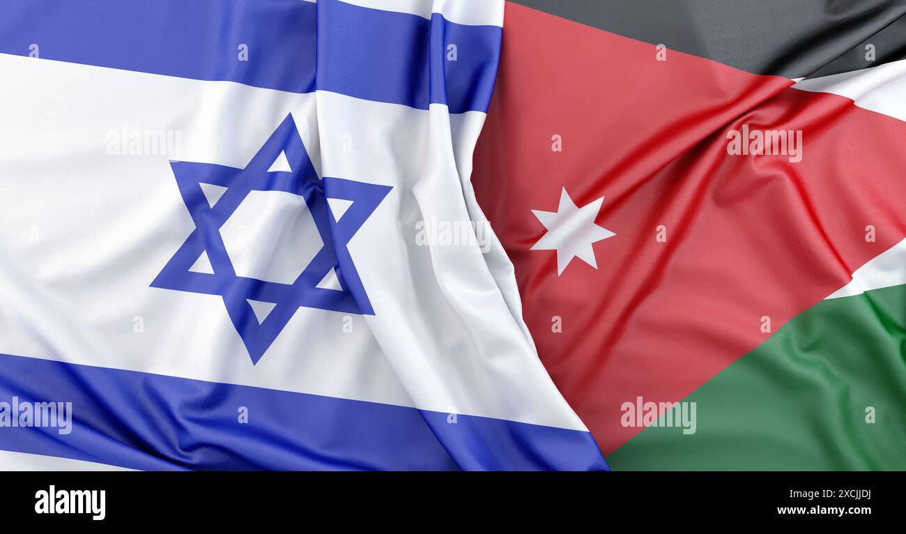 Israeli and Jordanian flags touching showing international relations ...