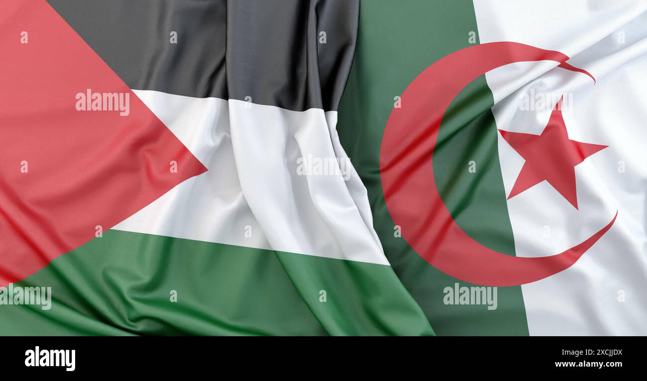Palestine and Algeria flags together symbolizing palestinian-algerian ...