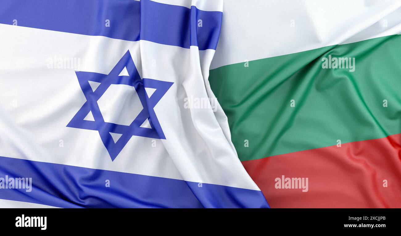 Bulgarian and Israeli flags forming an abstract background. 3D ...