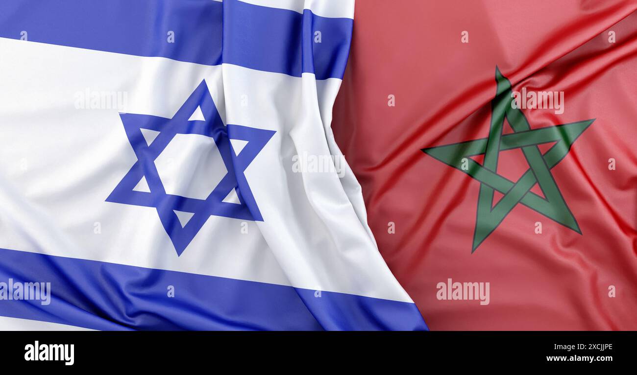 The national flags of Israel and Morocco are touching each other ...