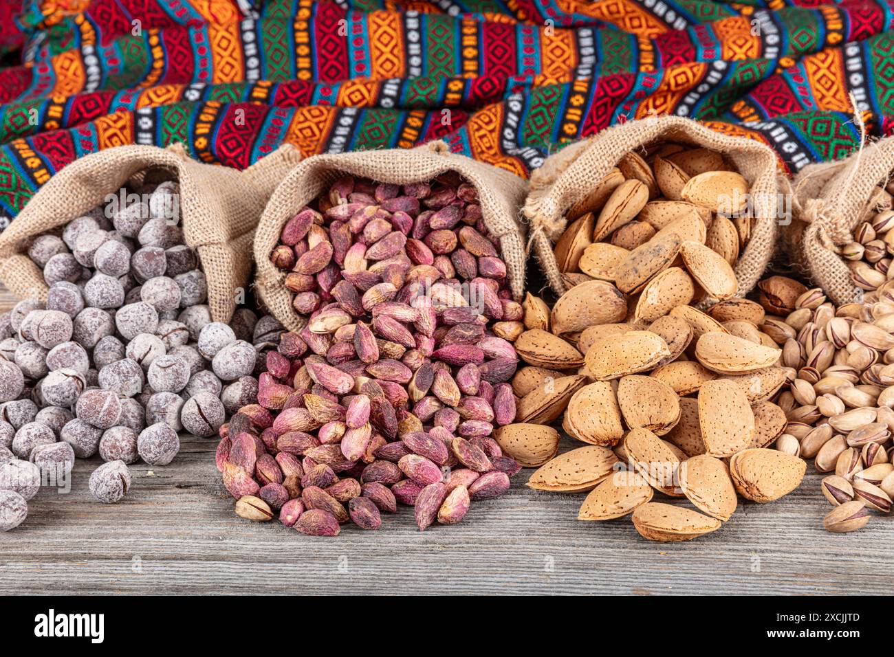 Assorted nuts and seeds background. mixed raw food for snacking, top ...