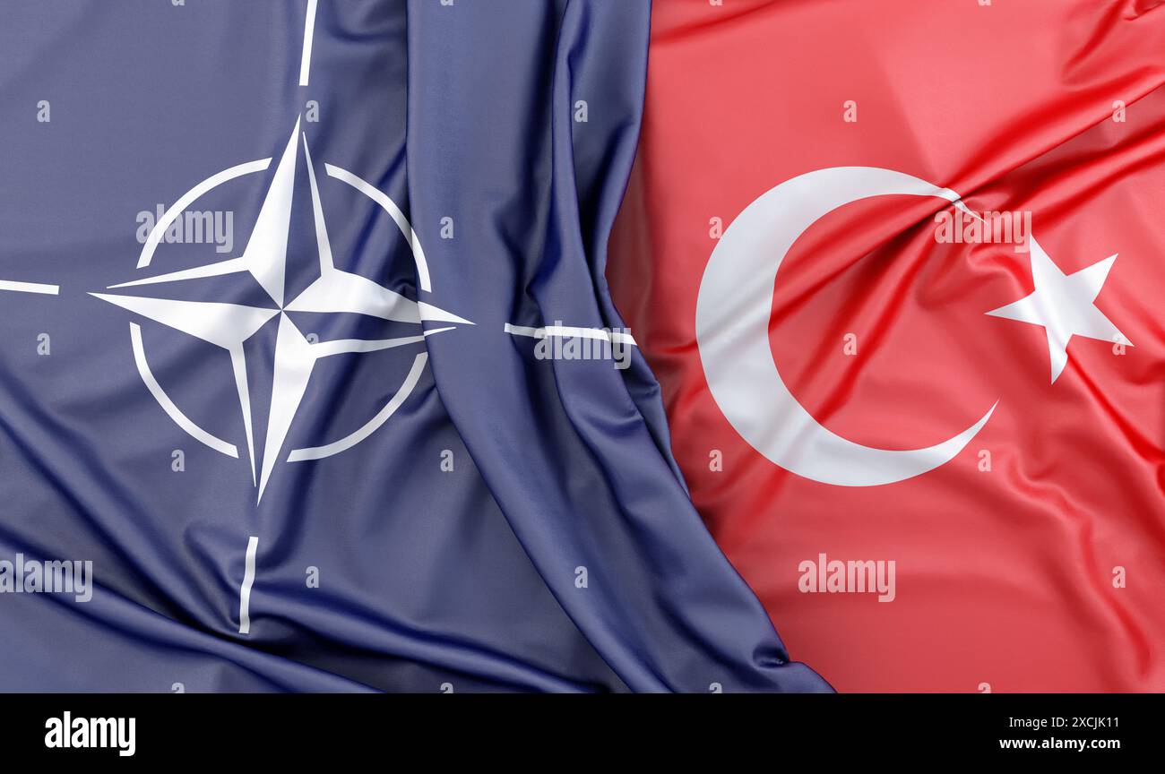 Fabric texture of the flag of Turkey and NATO illustrating political ...