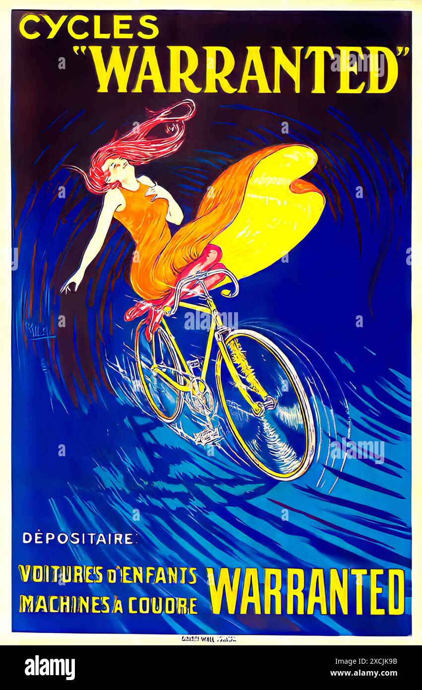 Cycles Warranted - Vintage Bike Advertising Print Poster Stock Photo ...