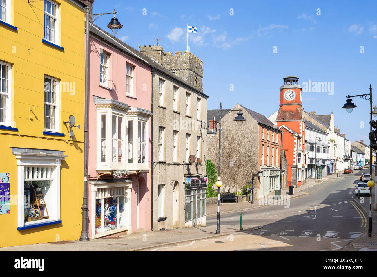 Pembroke Wales - Main Street in the town centre and clock tower in the ...