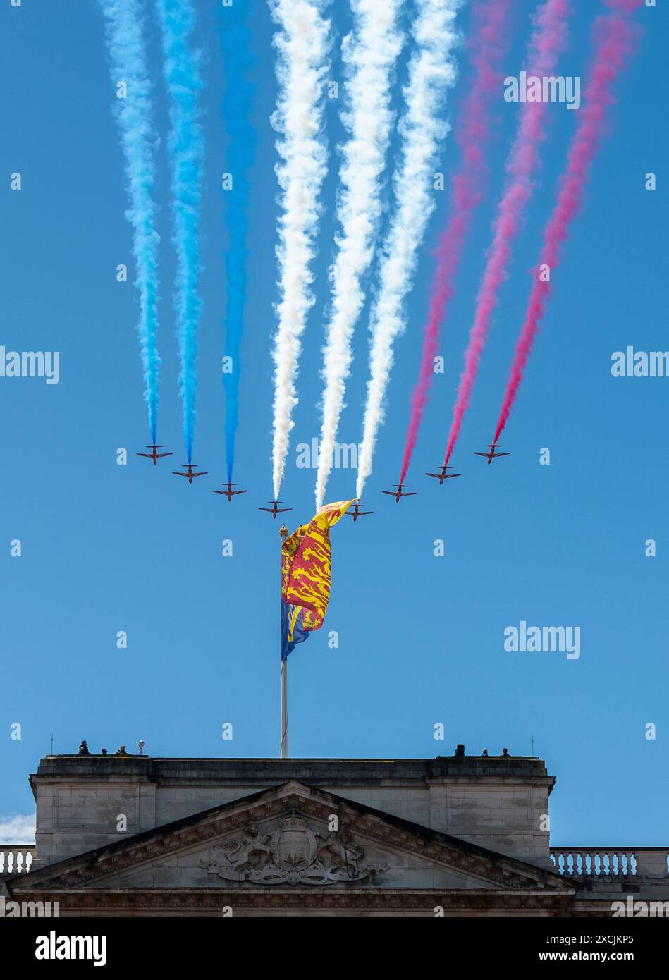 London, UK. 15th June, 2024. RAF flypast of the Red Arrows over ...