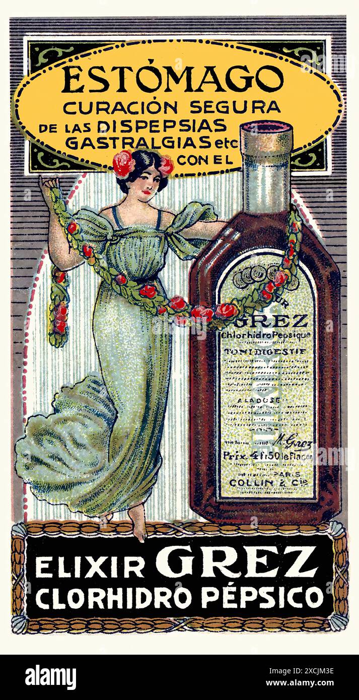 Elixir Grez, Clorhidro Pépsico, c. 1890s. - Vintage Advertising Print ...