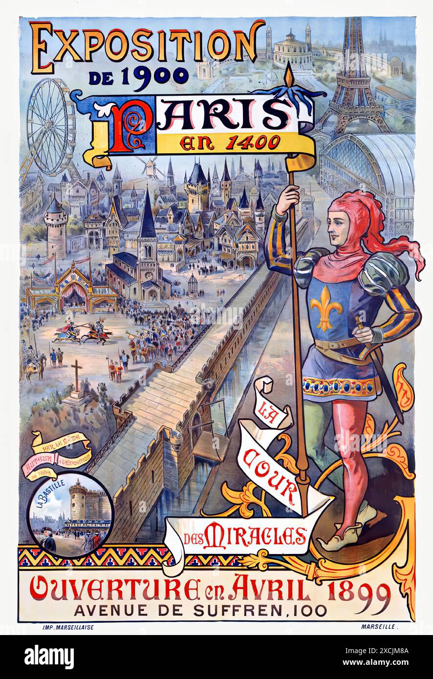 Exposition de 1900, Paris en 1400, La Cour des Miracles. - Vintage Print Poster Stock Photo - Alamy