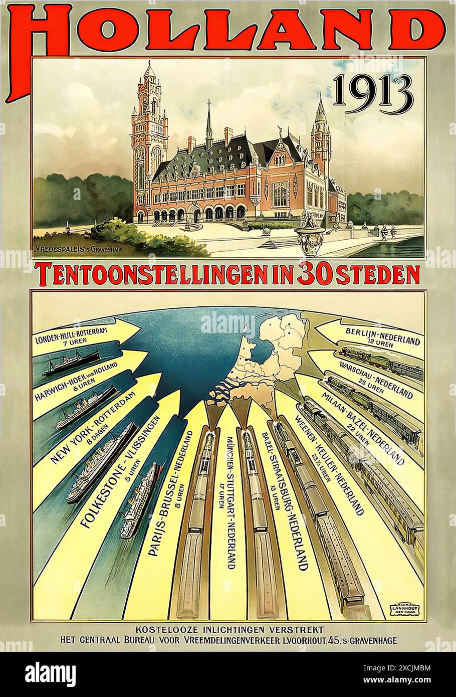 Holland, Tentoonstellingen in 30 Steden, 1913. - Vintage Travel Poster ...