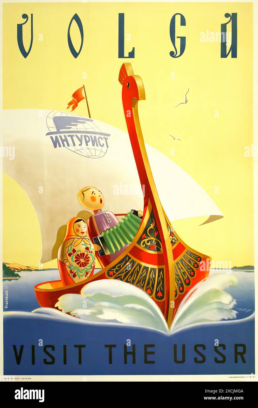 Visit the USSR - Volga River-Travel Poster, 1957 - Vintage Travel ...