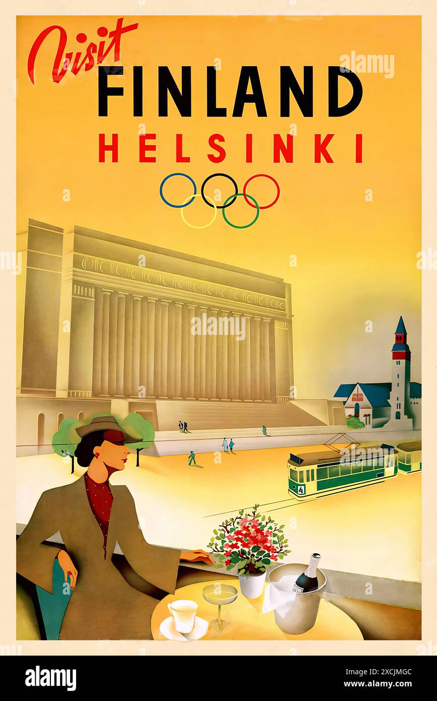 Visit Finland, Helsinki, c. 1952. - Vintage Travel Poster Stock Photo ...
