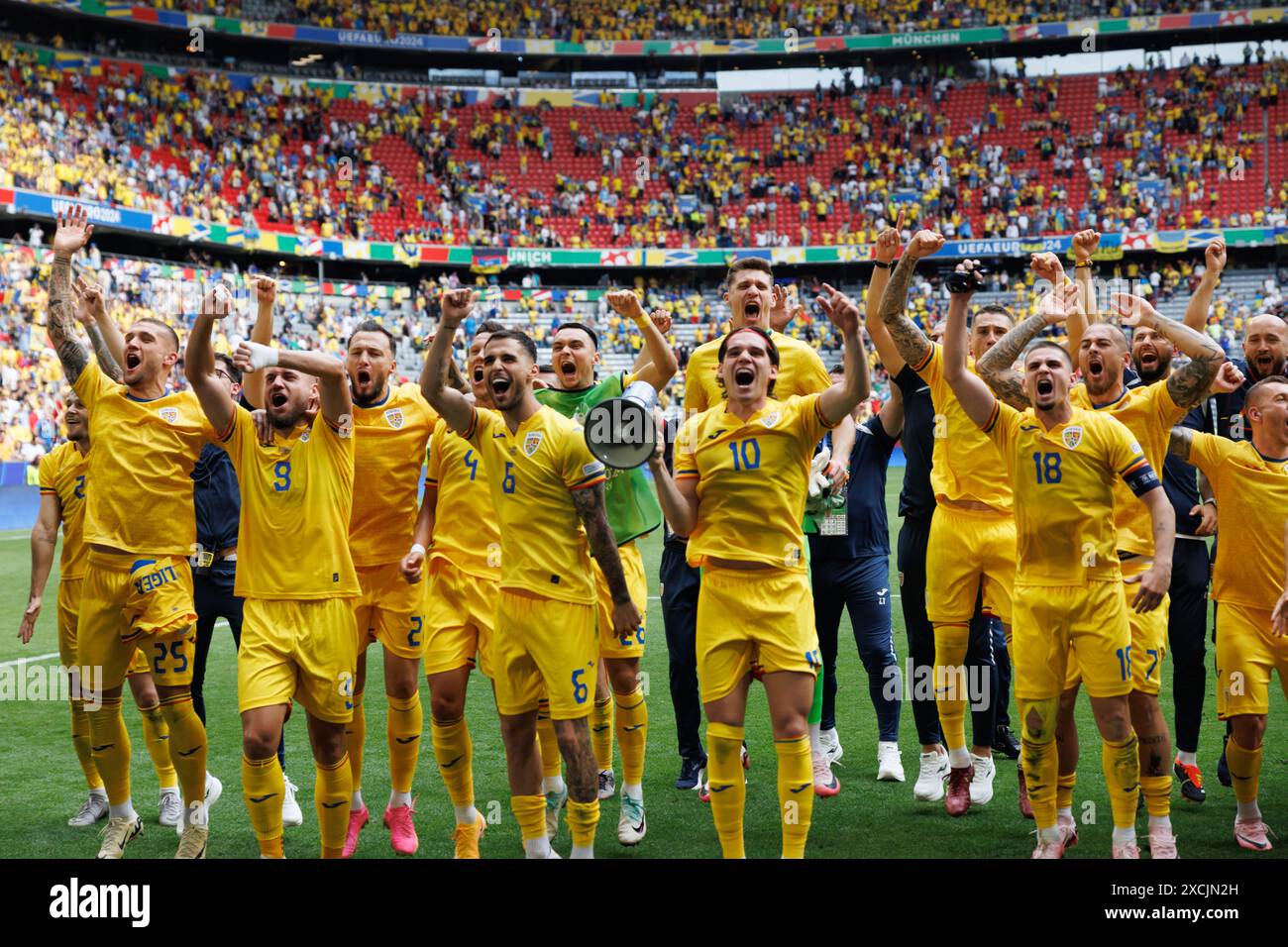 Team of Romania celebrate after winning game during UEFA Euro 2024 game ...