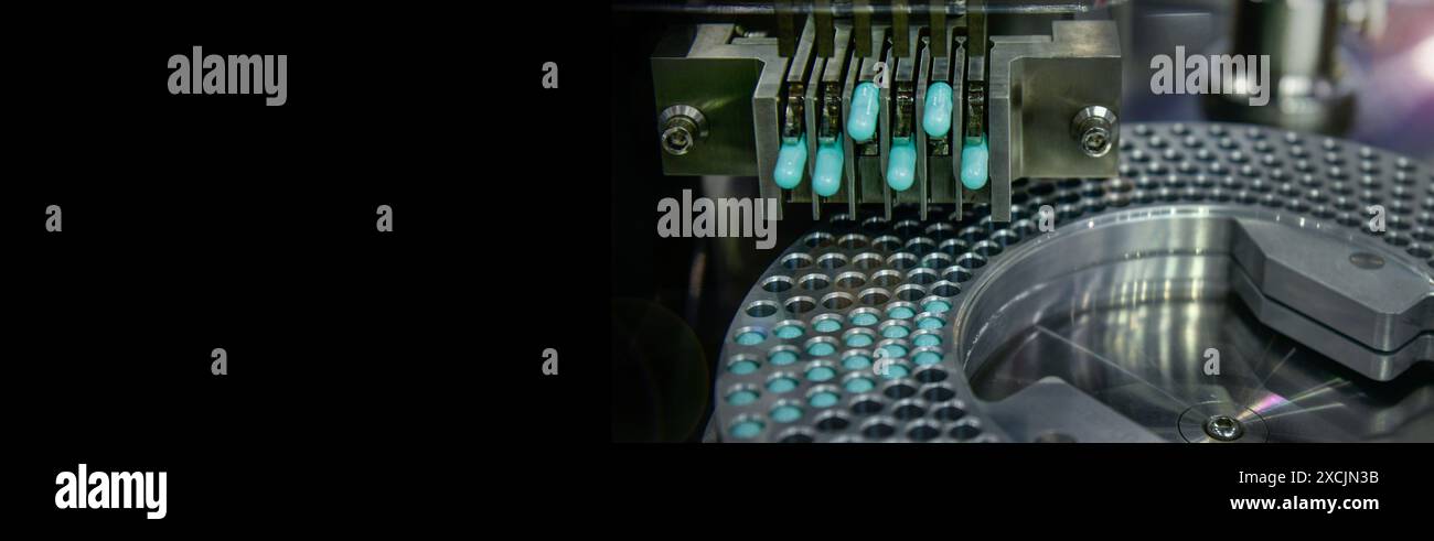 Medicine pills during production line and packing process on modern ...