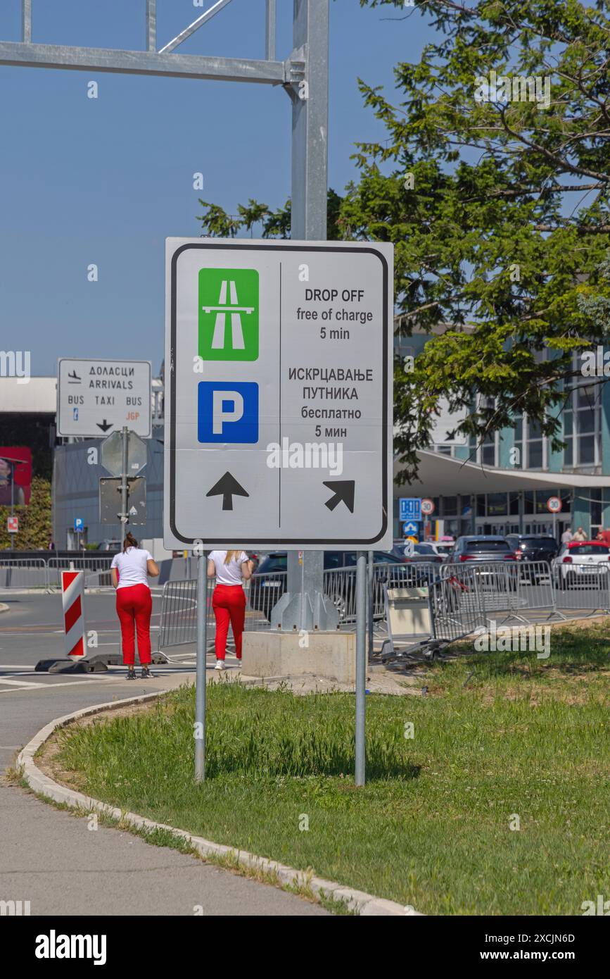 Belgrade, Serbia - May 28, 2024: Direction Arrows Drop Off Sign Free of ...