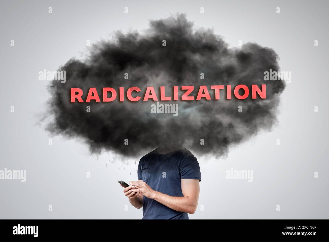 Dark Cloud Labeled 'Radicalization' Hovering Over a Person's Head Stock ...