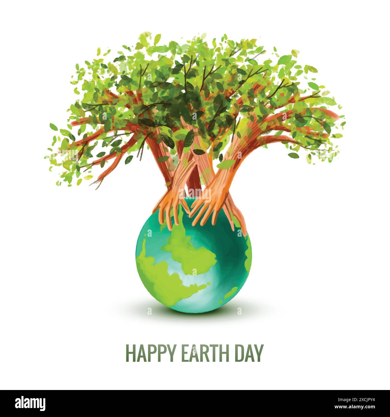 Save the world and hands tree happy earth day background Stock Vector ...