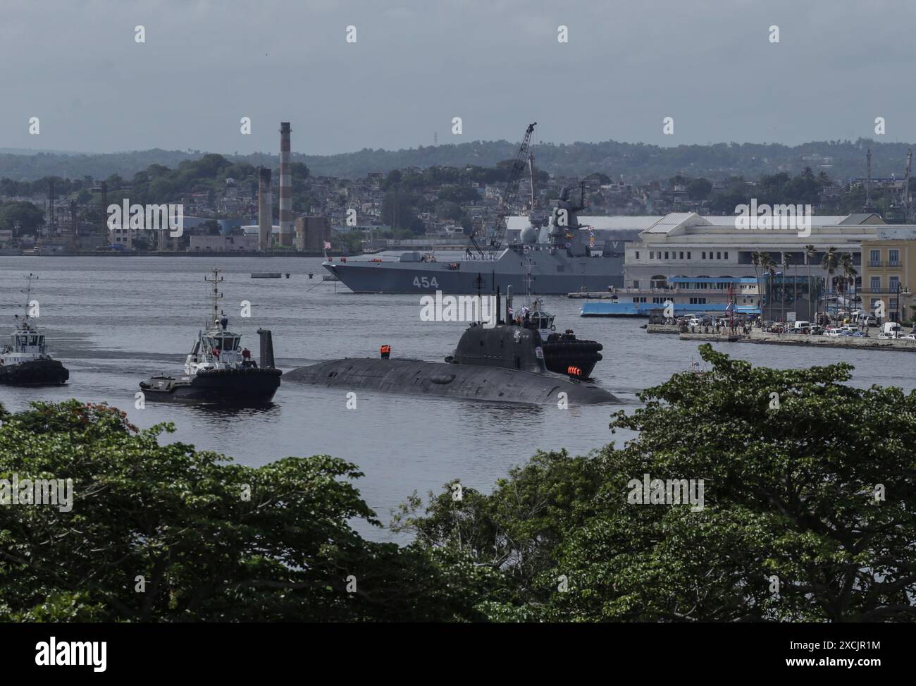 The nuclear-powered Russian submarine Kazan leaves the port of Havana ...