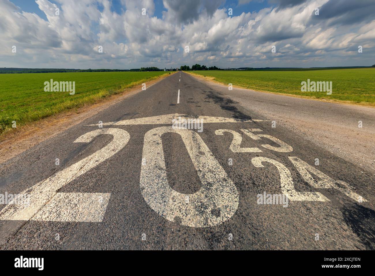 numbers 2024, 2025 on asphalt road highway. concept of destination in ...