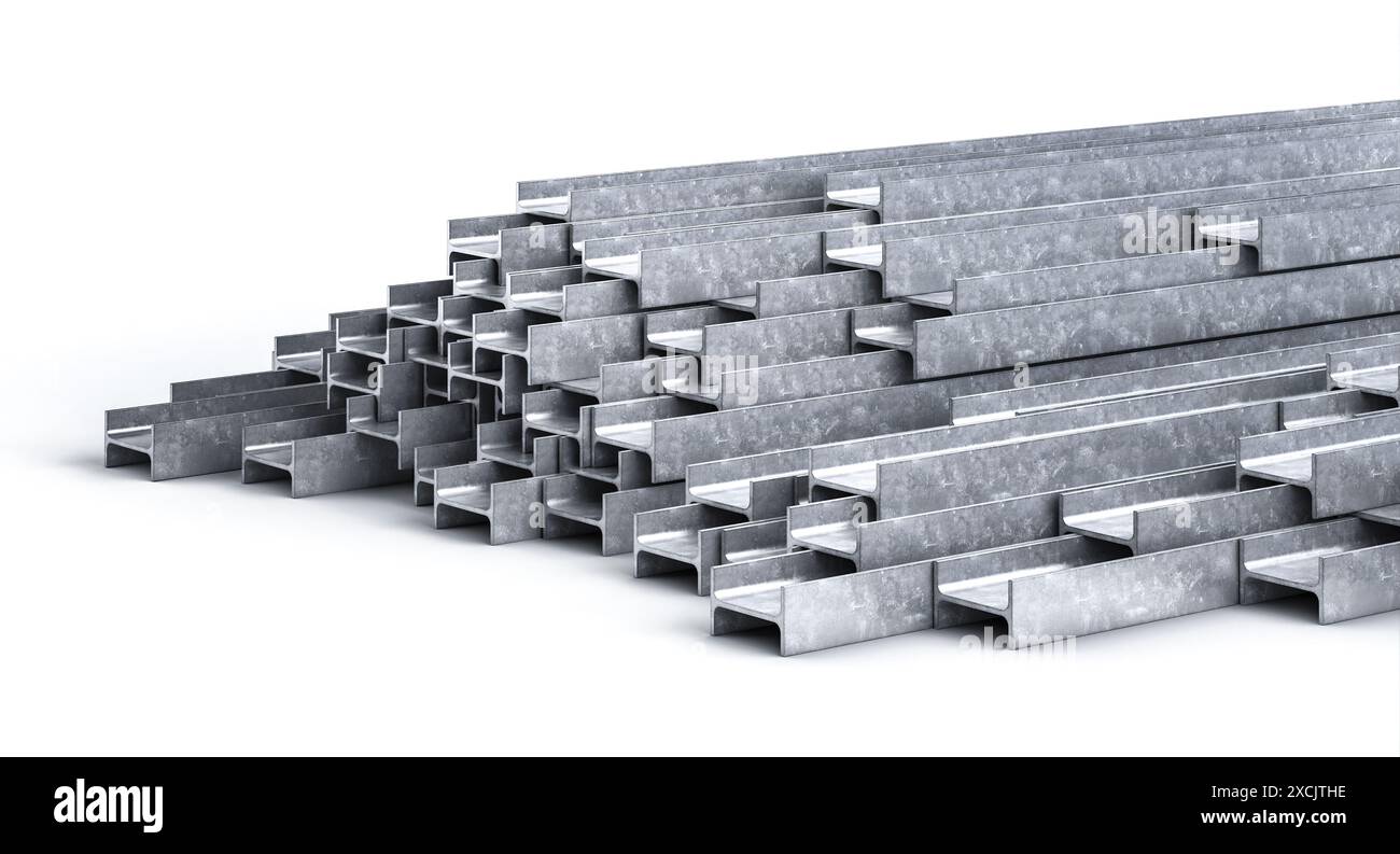 Stack of metal steel h beam profiles creating strong industrial ...