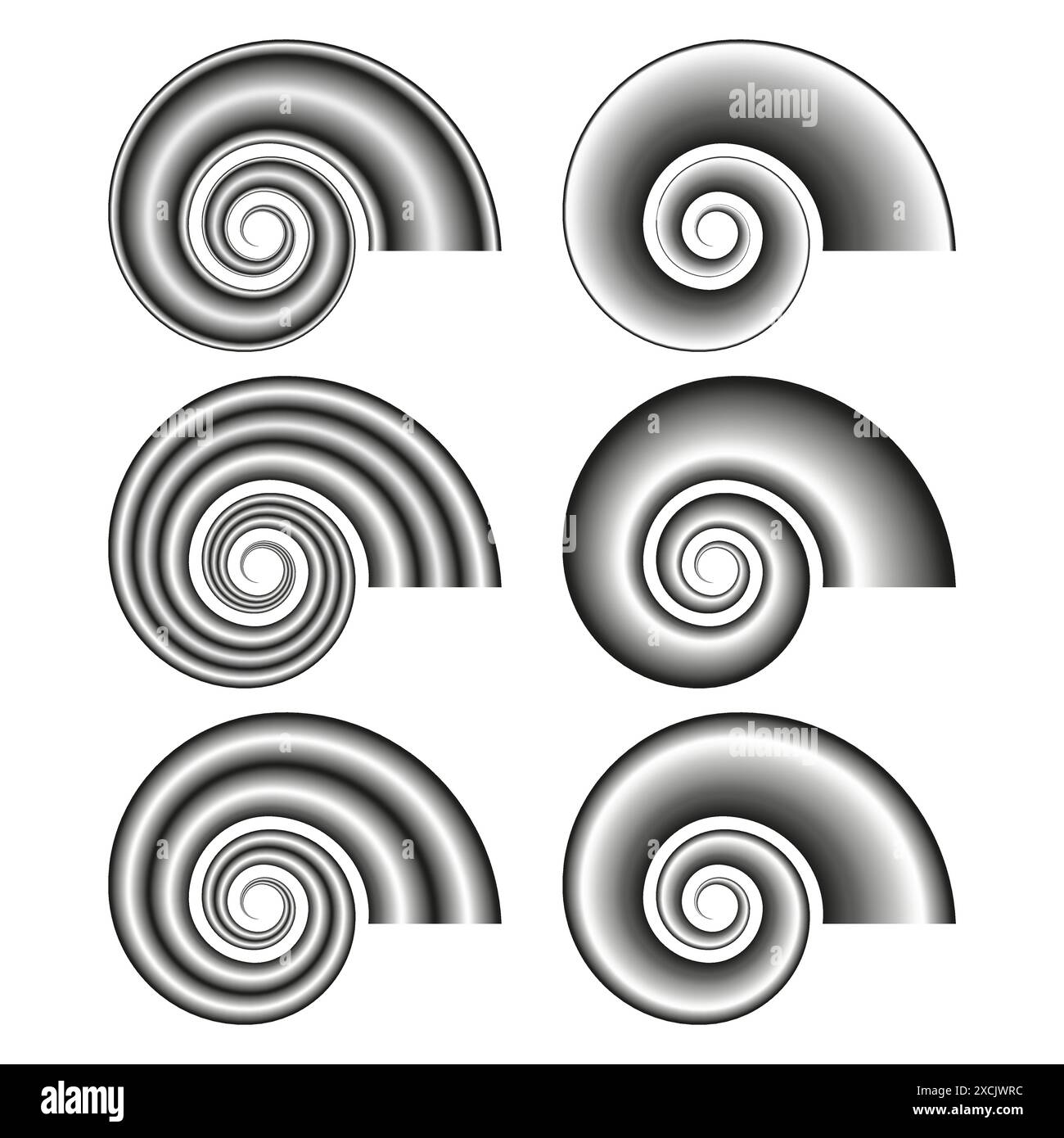 Spiral gradient set. Black and white. Abstract shapes. Vector ...