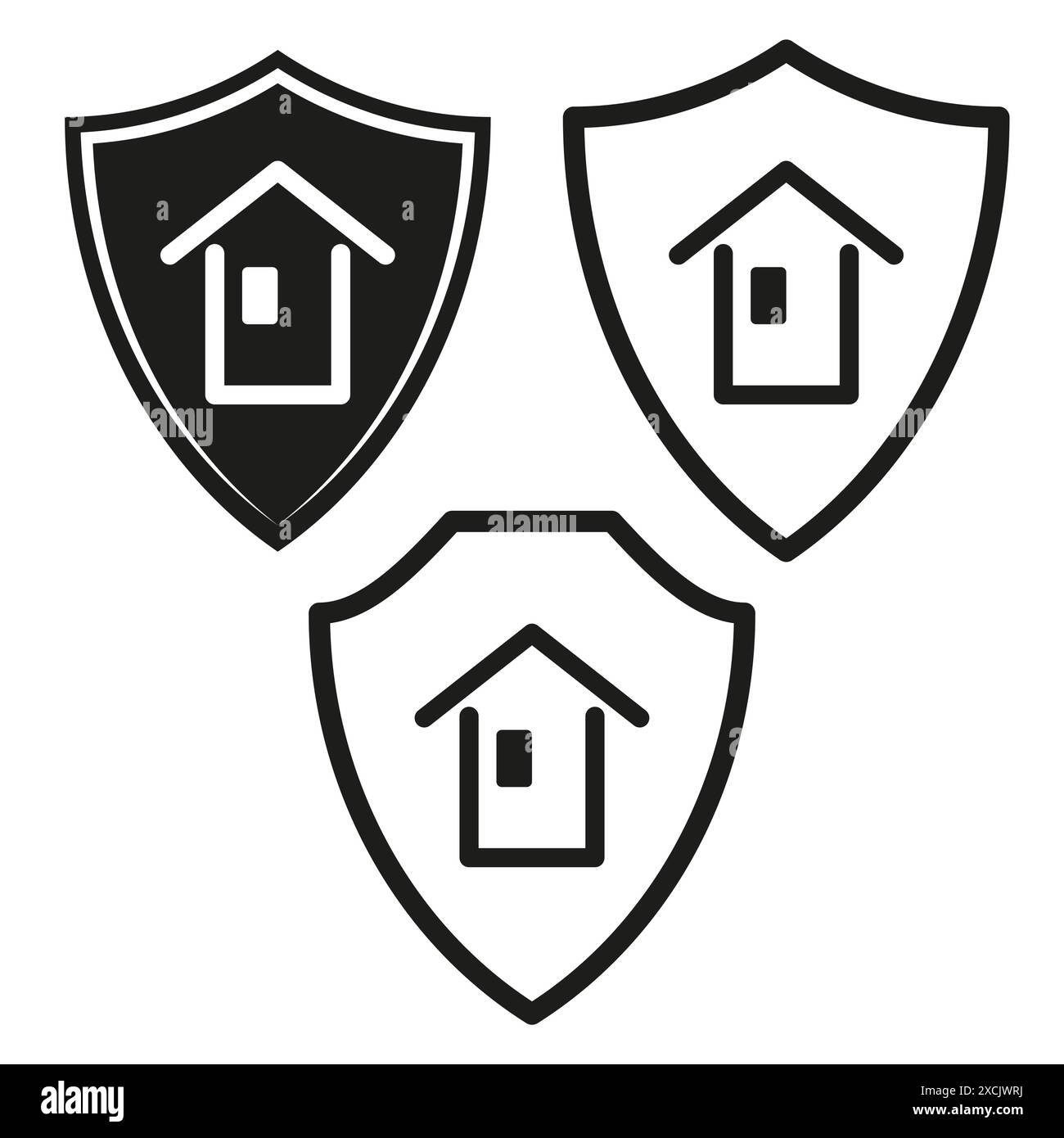 Security shield icons. Home protection symbol. Black and white. Vector ...