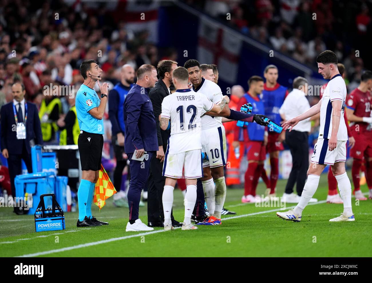 England's Jude Bellingham, Kieran Trippier and Declan Rice take a drink ...