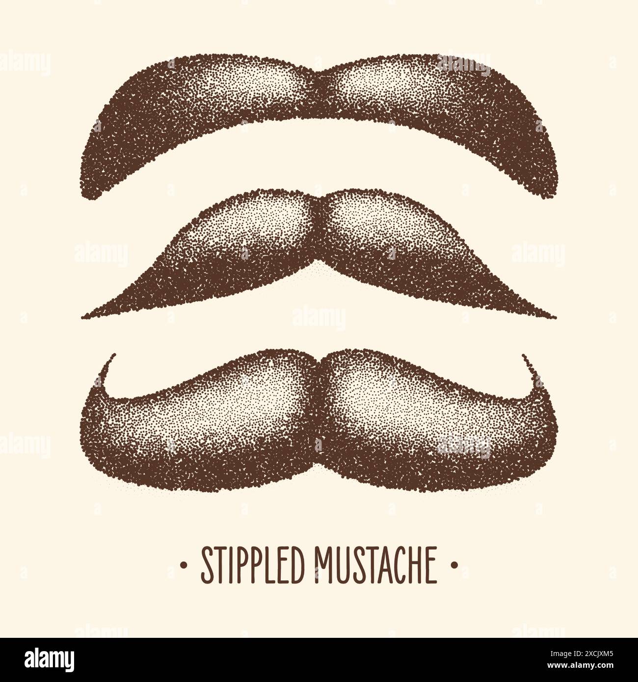 Brown stippled vintage mustache. Curly facial hair. Hipster beard ...