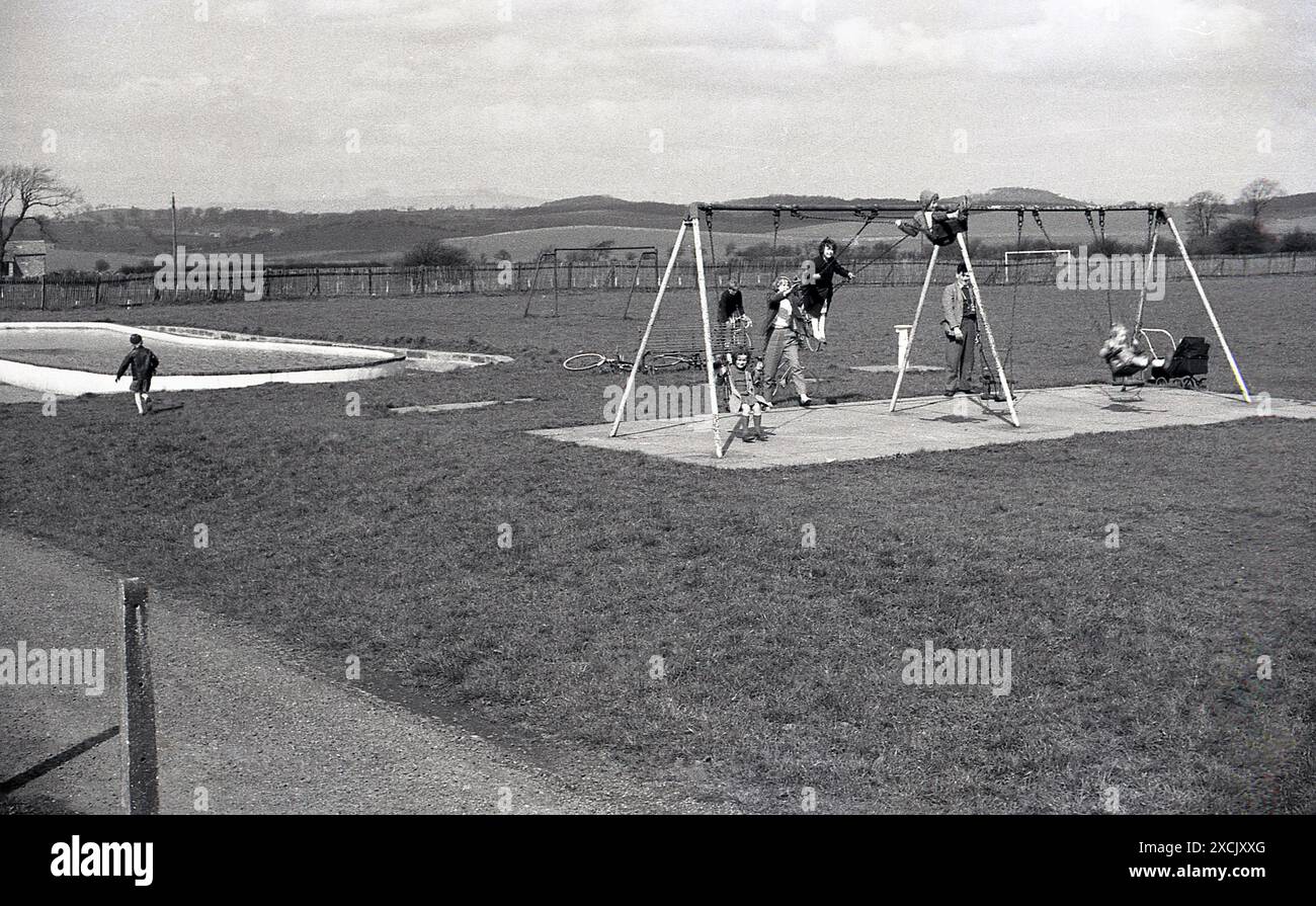 1960s, historical, playground, traditional, with chain-mail swings, and ...