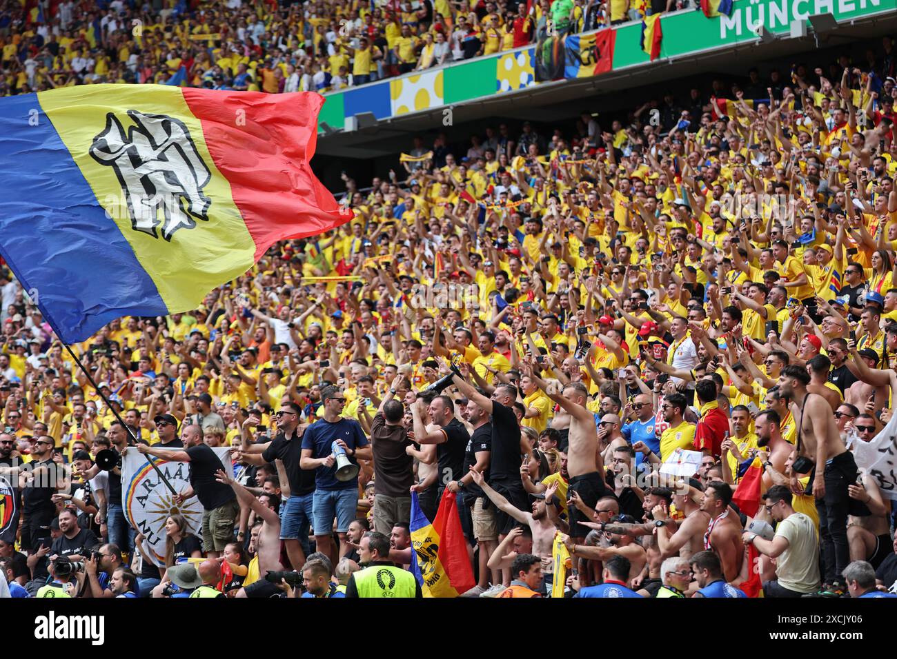 Munich, Germany. 17th Jun 2024. Romanian supporters show their support ...