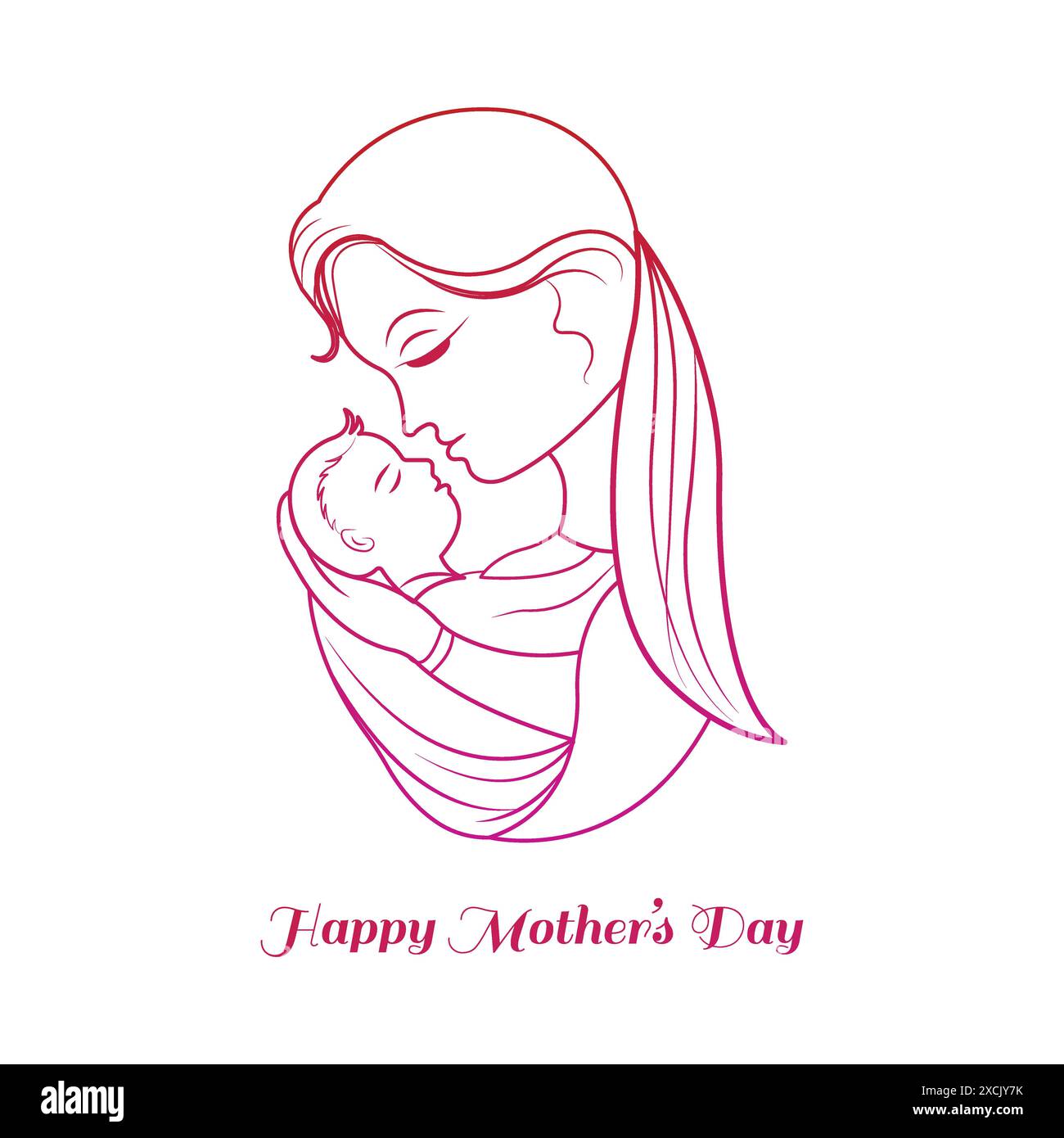 Hand draw mothers day for woman and baby sketch card background Stock ...