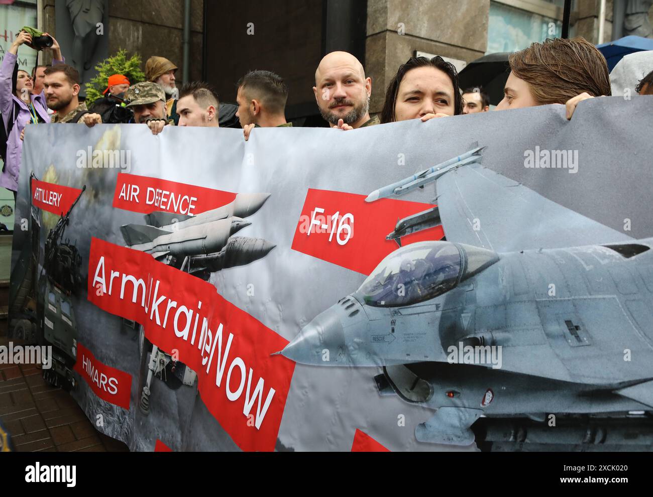 KYIV, UKRAINE - JUNE 16, 2024 - Activists in military uniforms partake ...