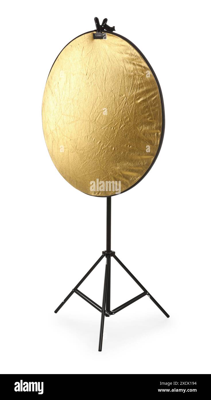 Stand with reflector isolated on white. Photo studio equipment Stock ...