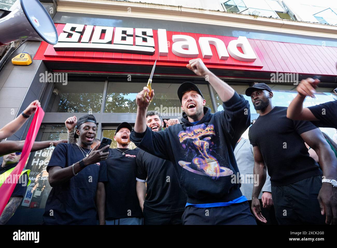 EDITORIAL USE ONLY (Left to right) Sidemen Tobit Brown, Ethan Payne ...